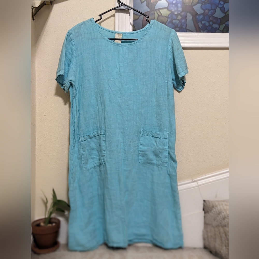 Match Point Small Linen Midi Dress Teal - Gem